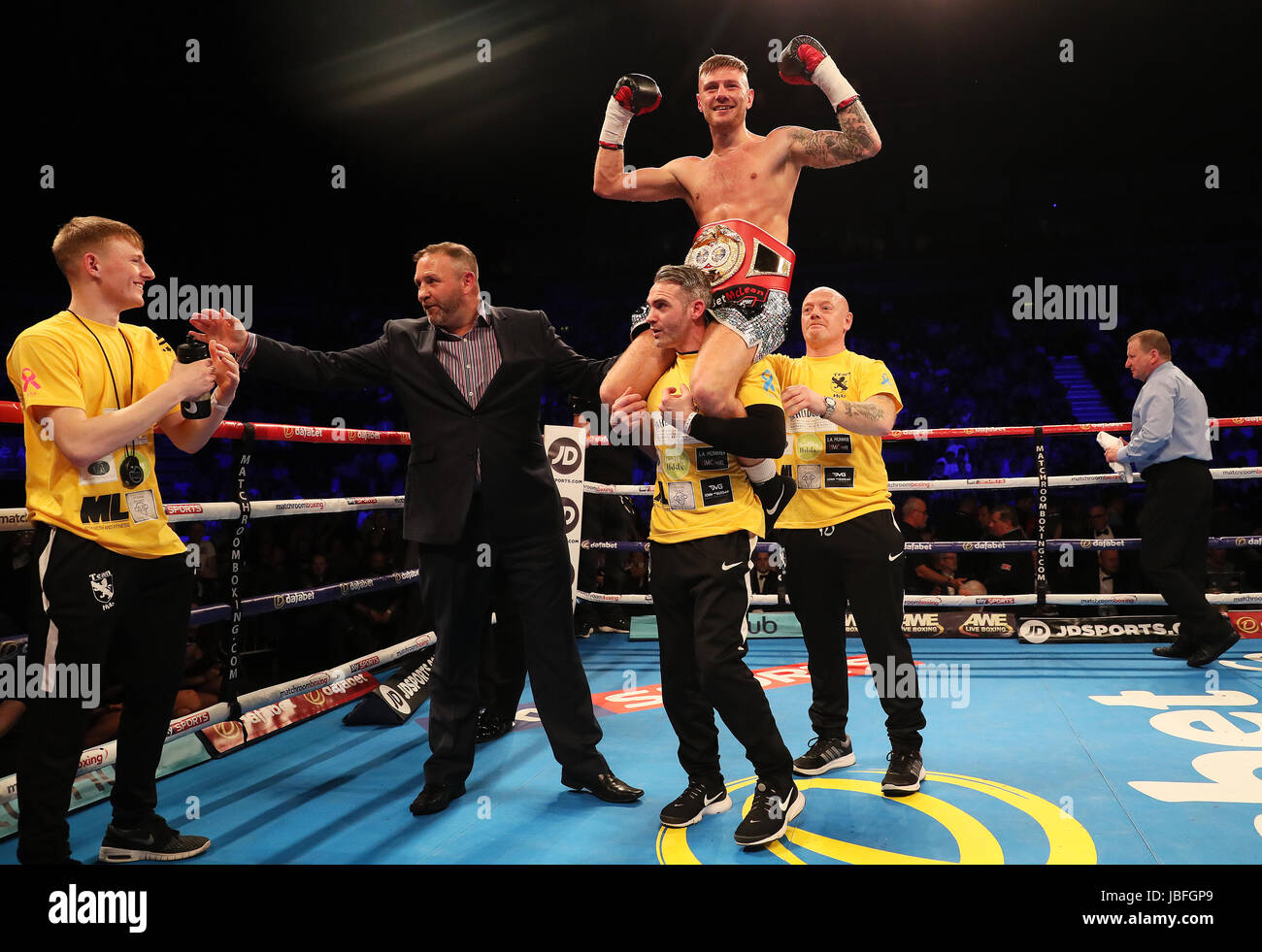 Paul Hyland Jr celebrates winning his IBF Eastern/Western Europe ...