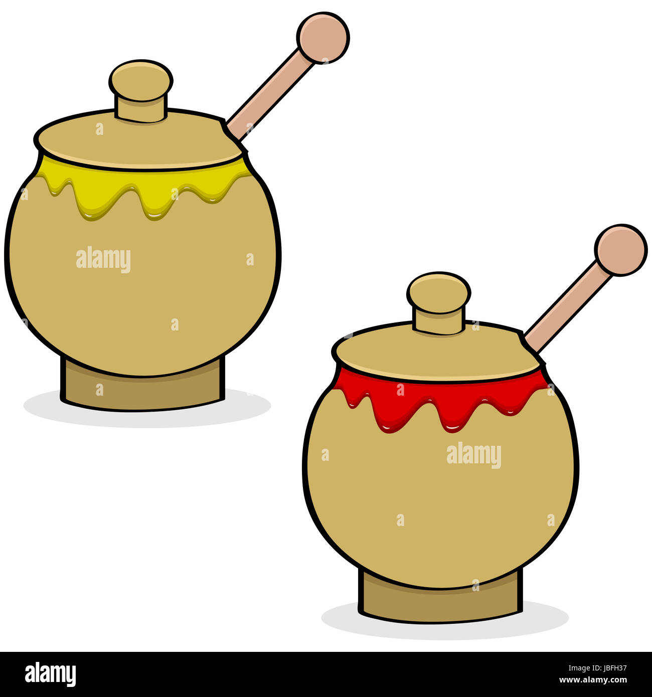 Cartoon illustration showing a pot of mustard and another one of ...