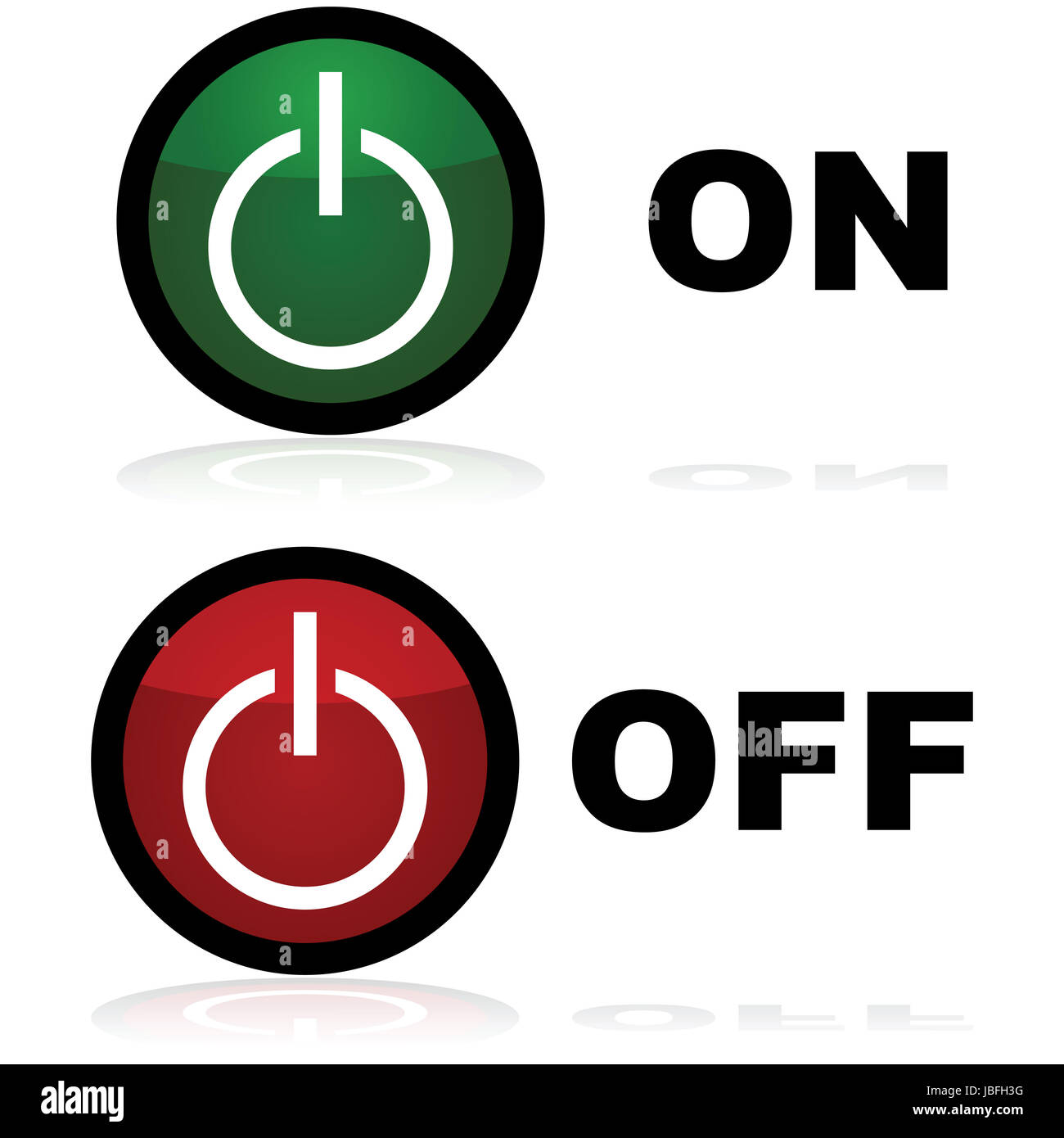 Glossy illustration showing on and off buttons in green and red ...
