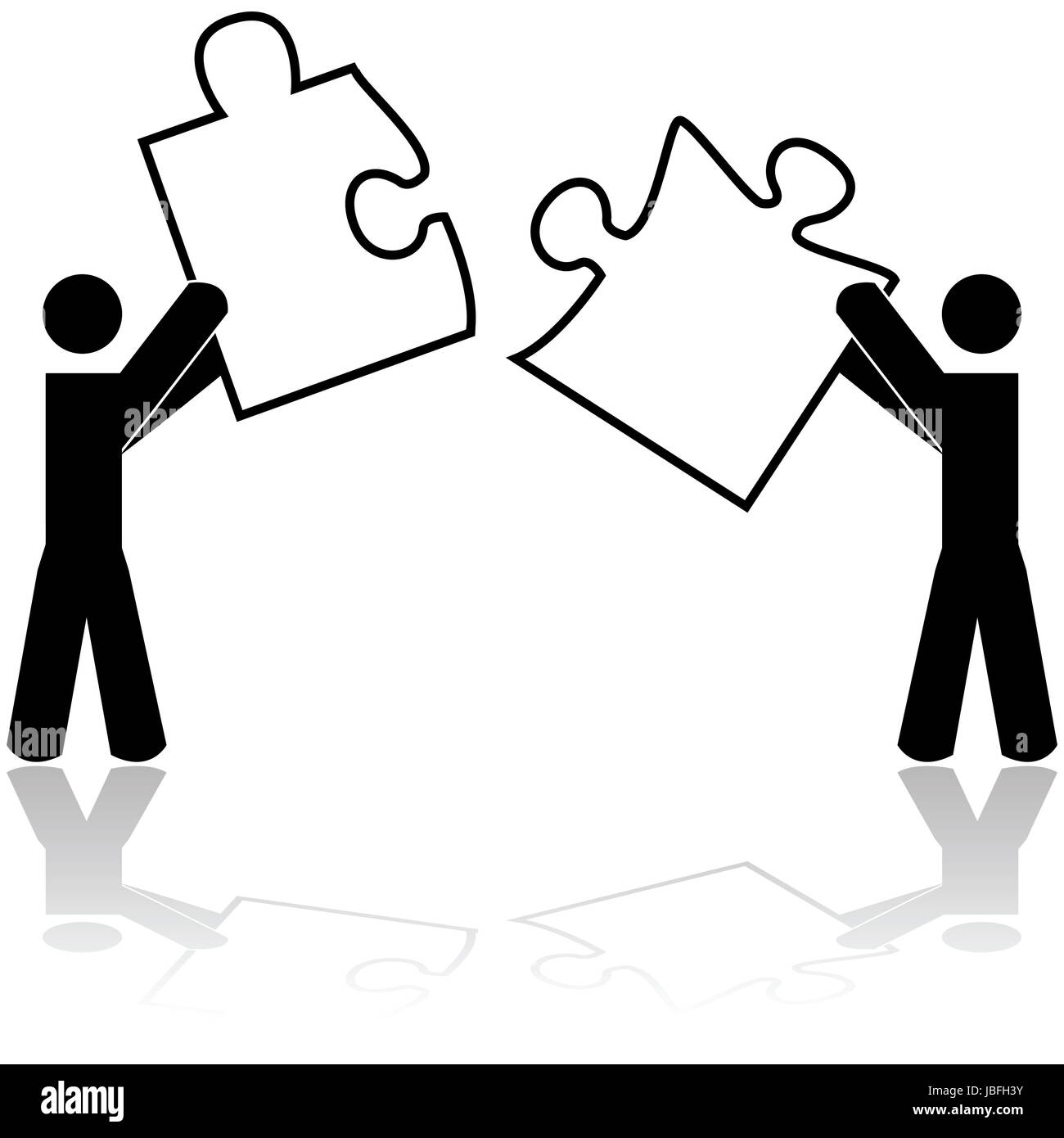 Concept illustration showing two people carrying matching puzzle pieces ...