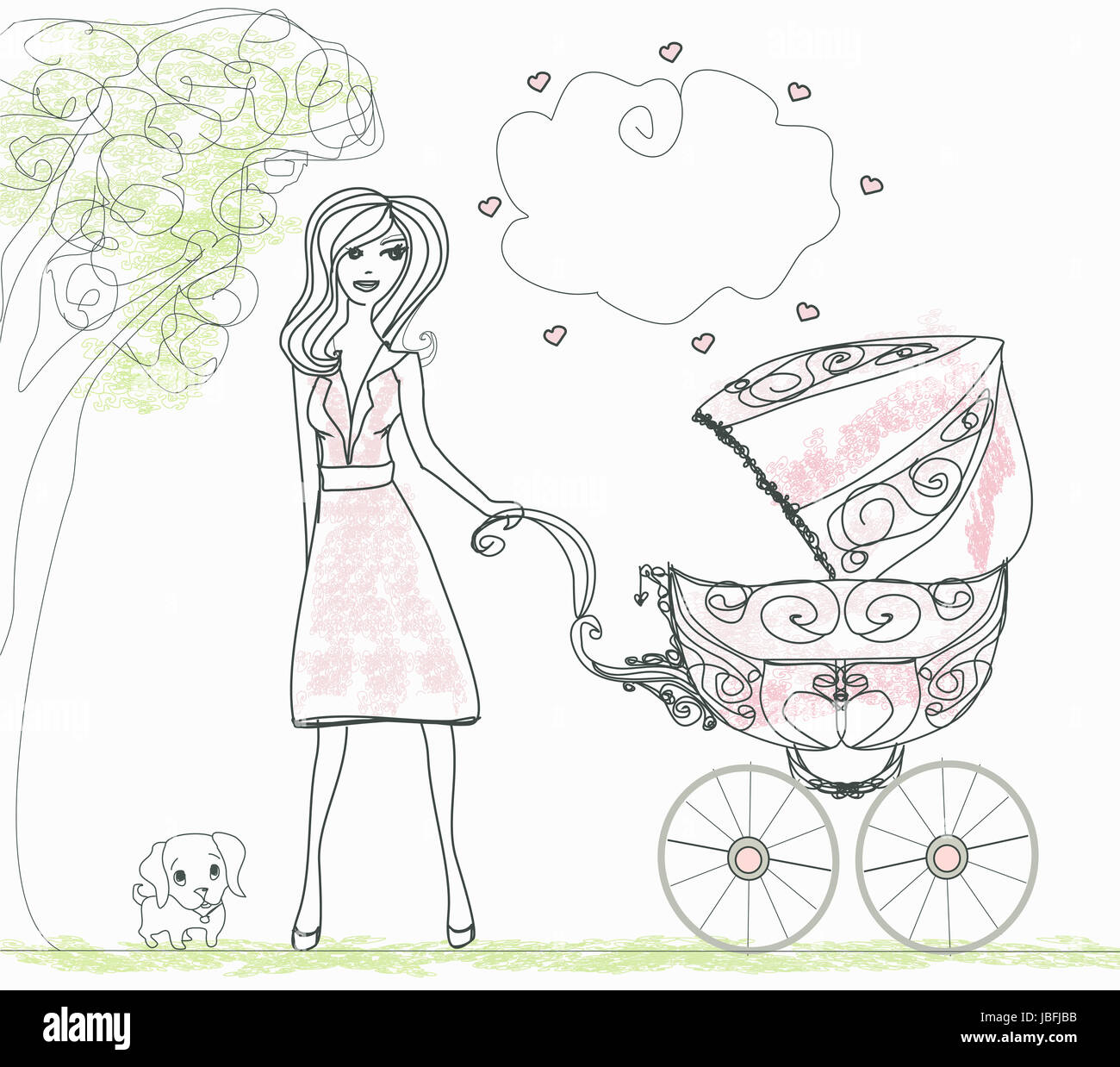 Cartoon mother pushing baby stroller hi-res stock photography and ...