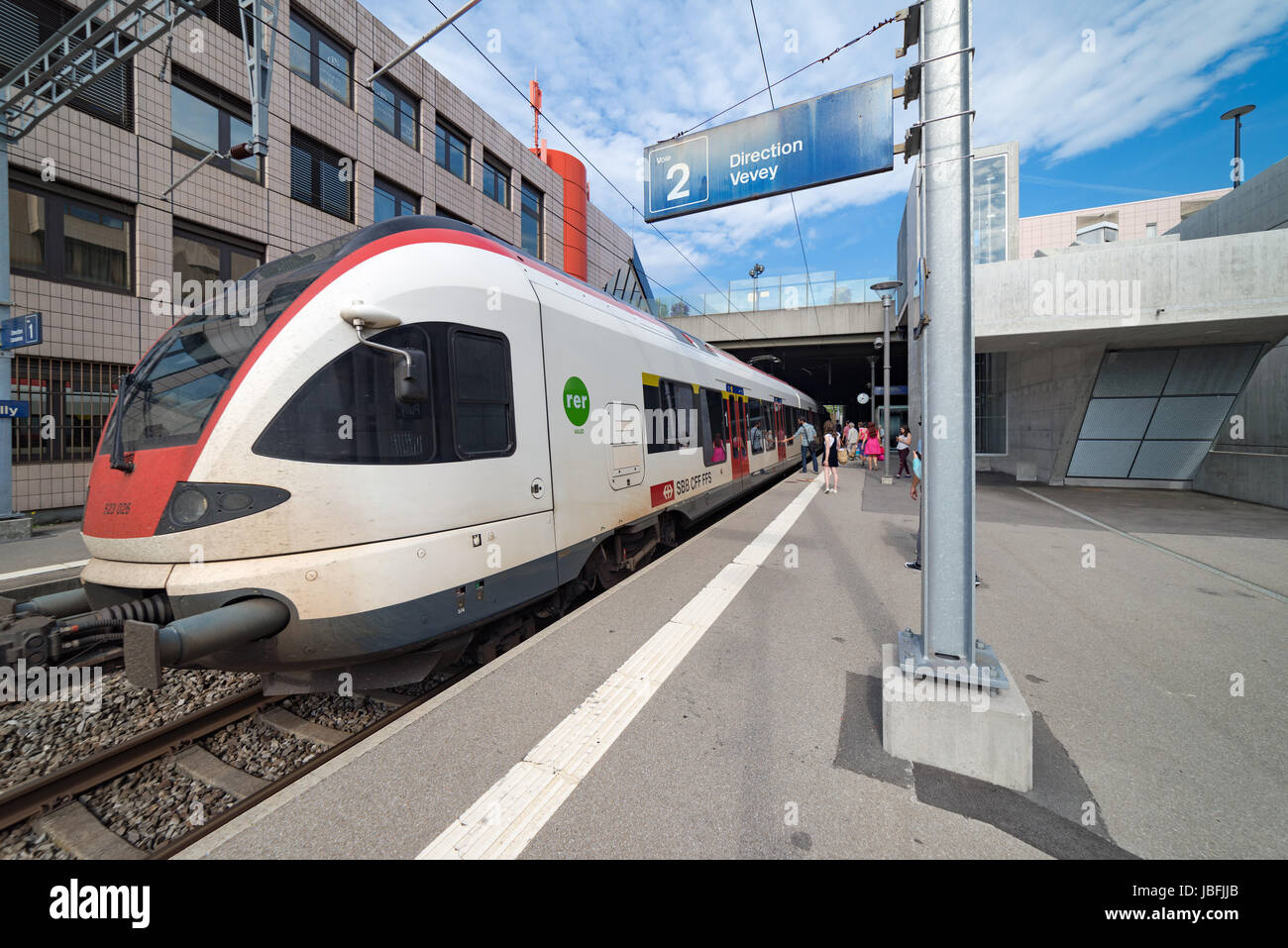 Swiss railways train at a station Stock Photo - Alamy