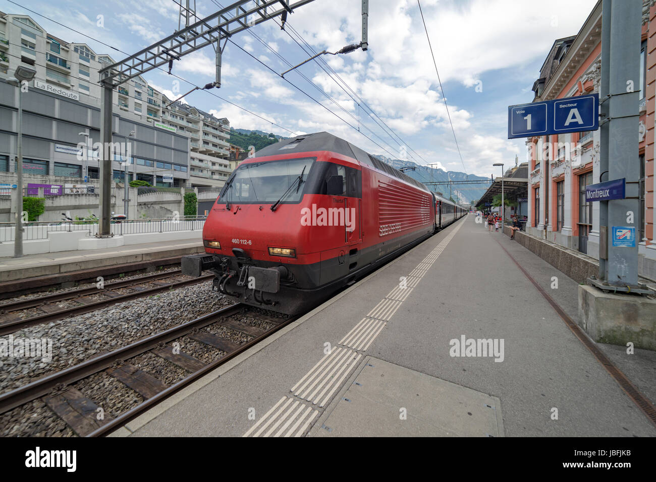 Swiss railways train at a station Stock Photo - Alamy