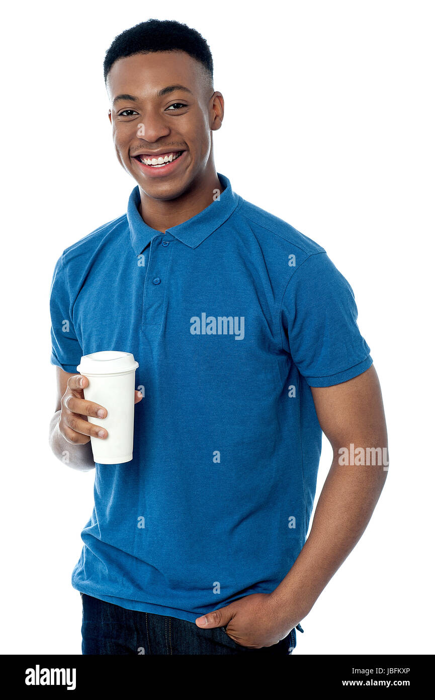 Young smiling man with large beverage cup Stock Photo - Alamy