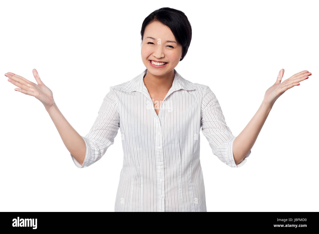 Cute girl laughing heartily with open hands Stock Photo - Alamy