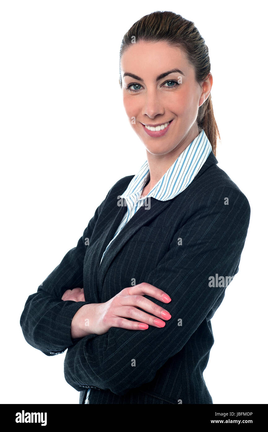 Smiling businesswoman posing with folded arms Stock Photo - Alamy Smiling businesswoman posing with folded arms Stock Photo - Alamy