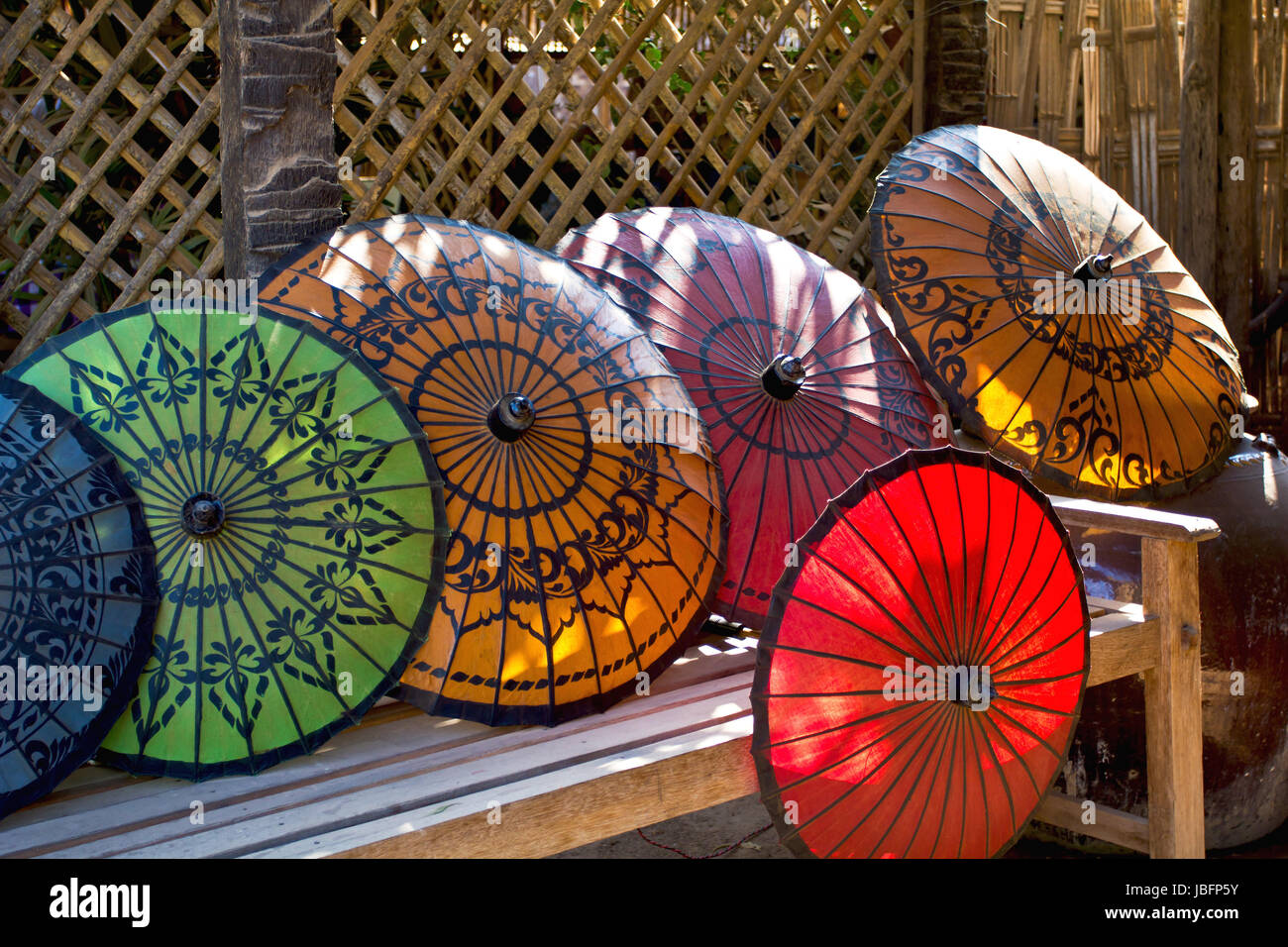 Traditional Burmese umbrella made of bamboo and cotton Stock Photo - Alamy