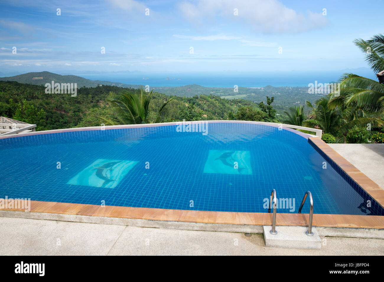 tropical swimming pool with coconut tree Stock Photo - Alamy
