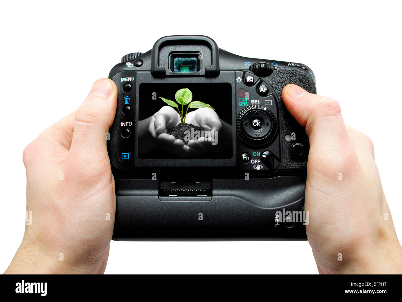 black digital camera in hands Stock Photo - Alamy
