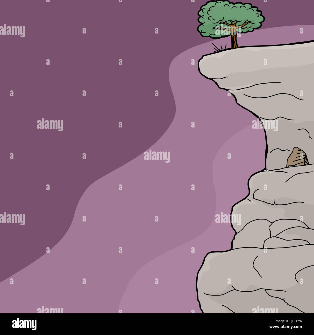 Cliff with tree and cave scenic background Stock Photo - Alamy