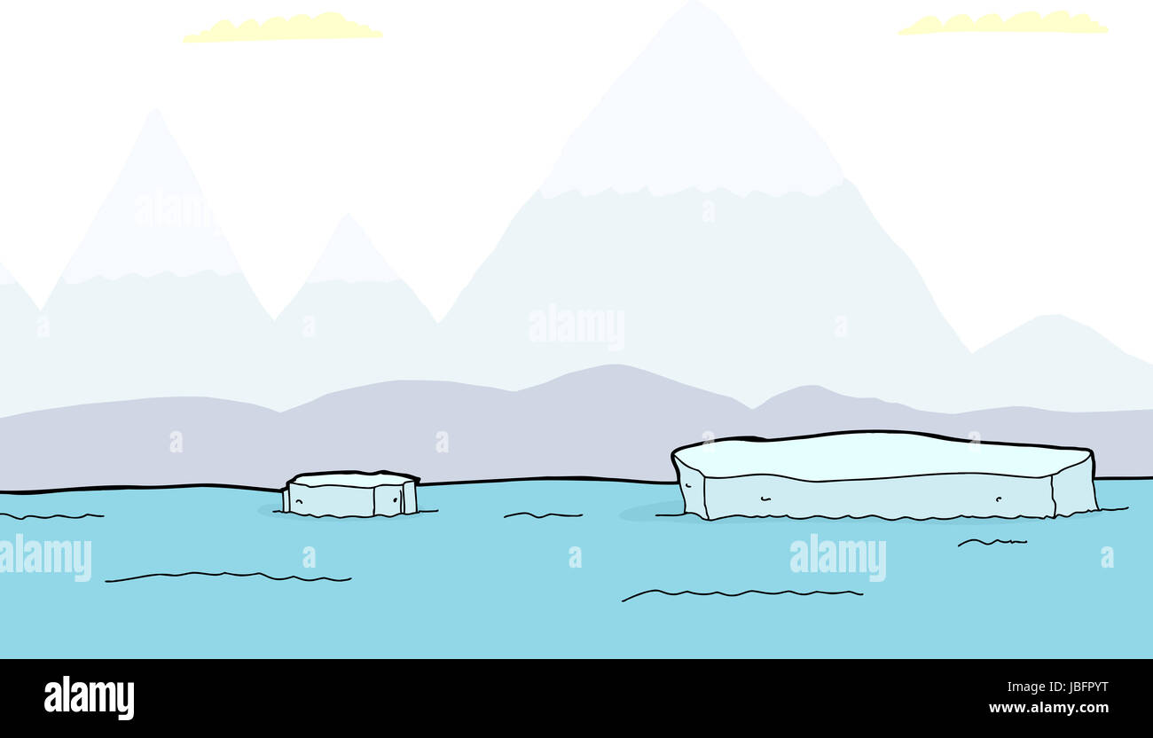 Floating chunks of icebergs with mountains in background Stock Photo ...