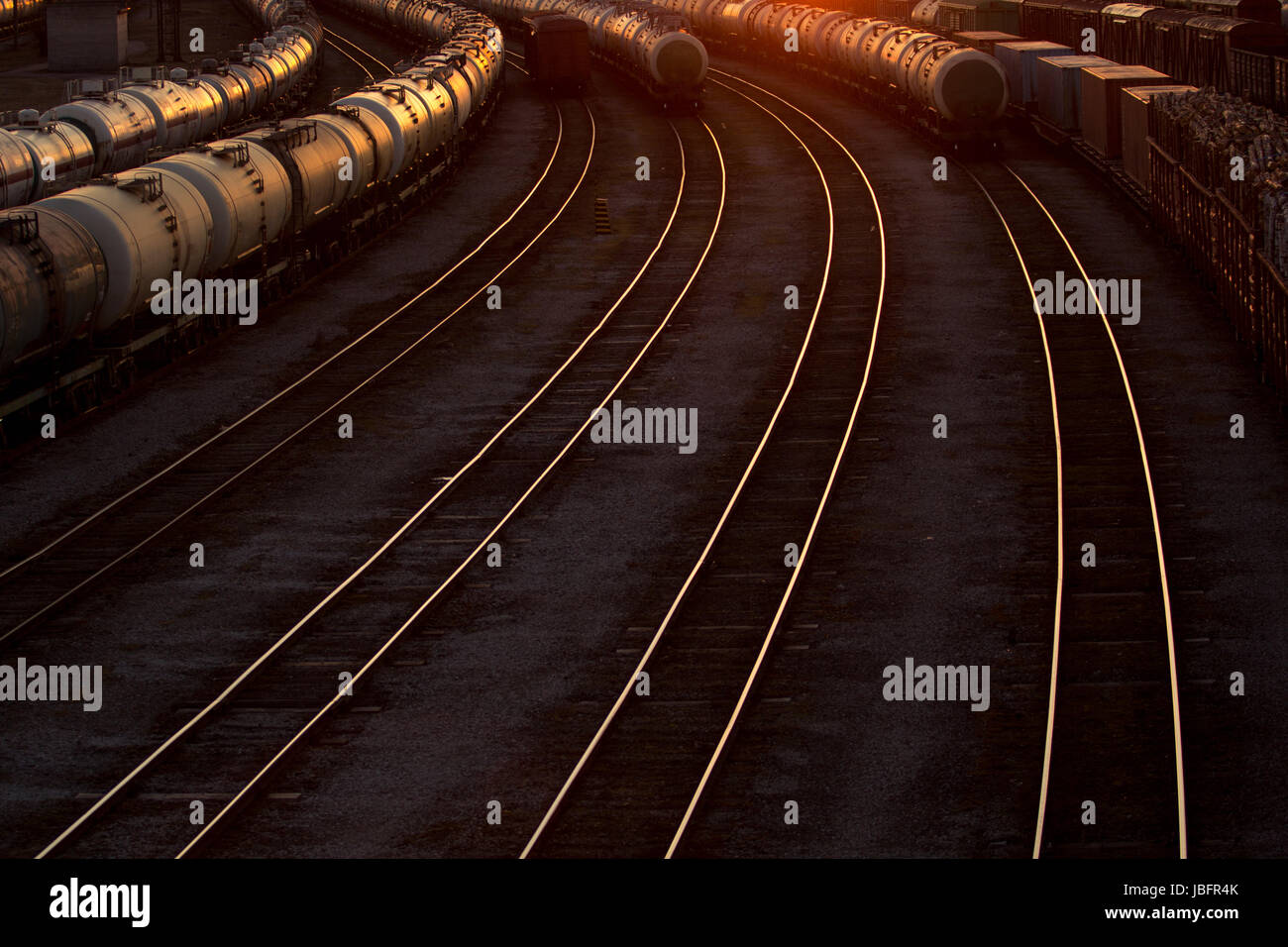 abstract rail way tracks at sunset Stock Photo - Alamy