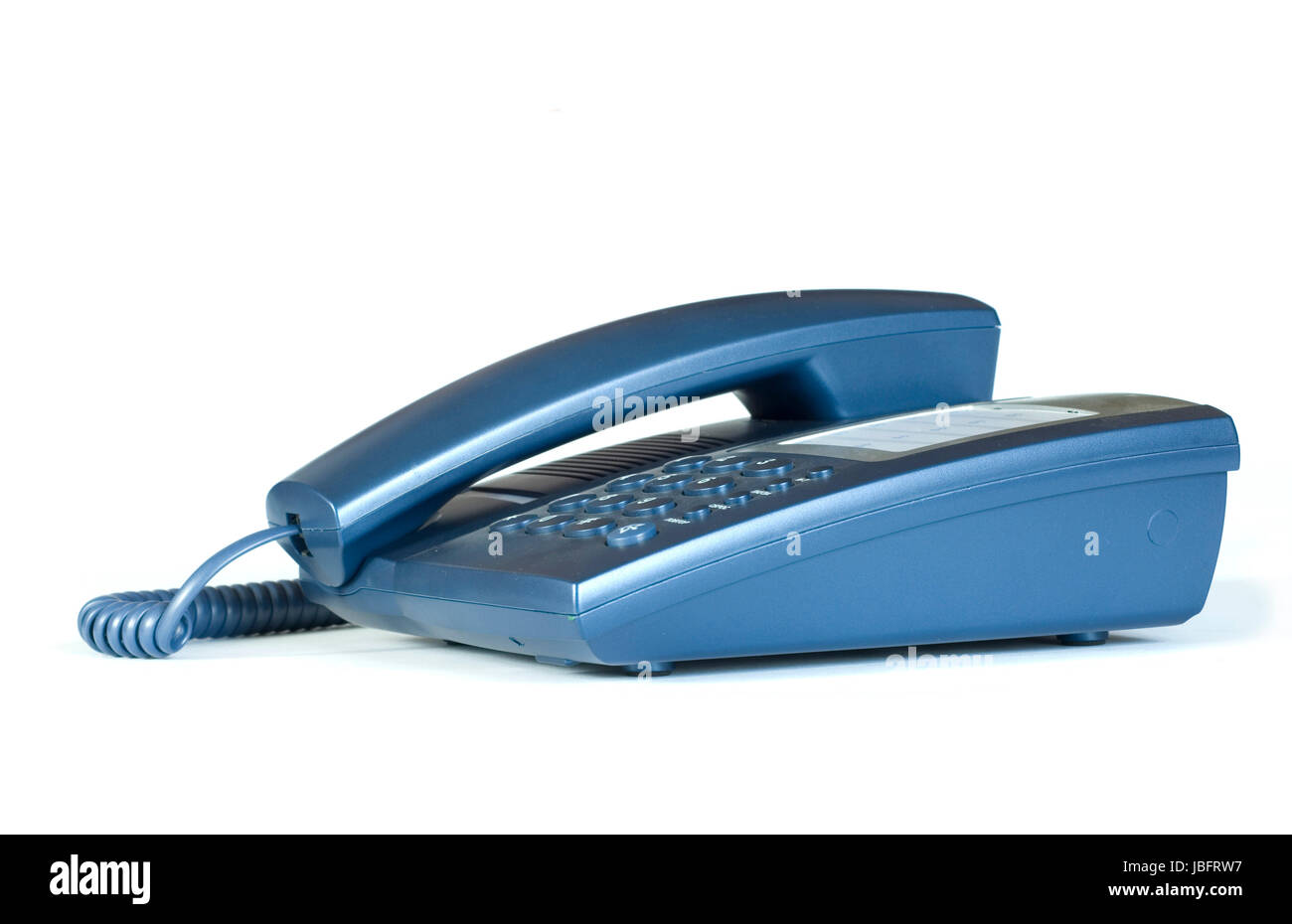 blue office telephone on a white background Stock Photo - Alamy
