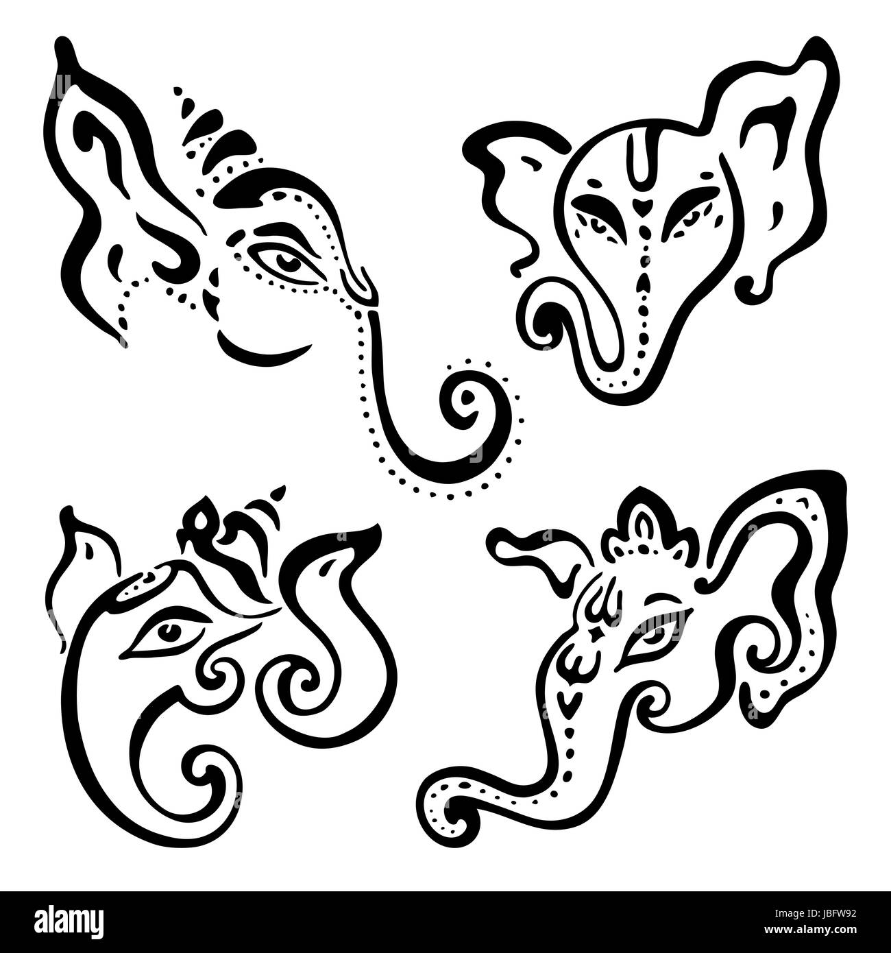Hindu God Ganesha. Vector hand drawn illustration set Stock Photo - Alamy