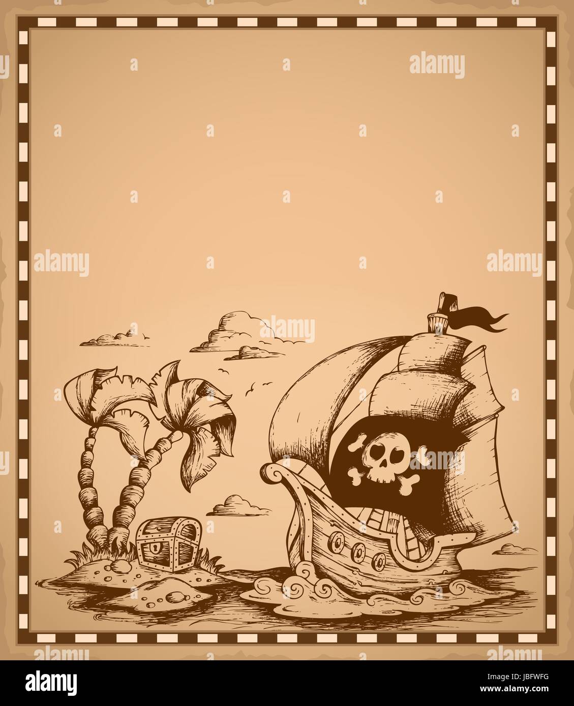 Pirate theme drawing on parchment 2 - picture illustration Stock Photo ...