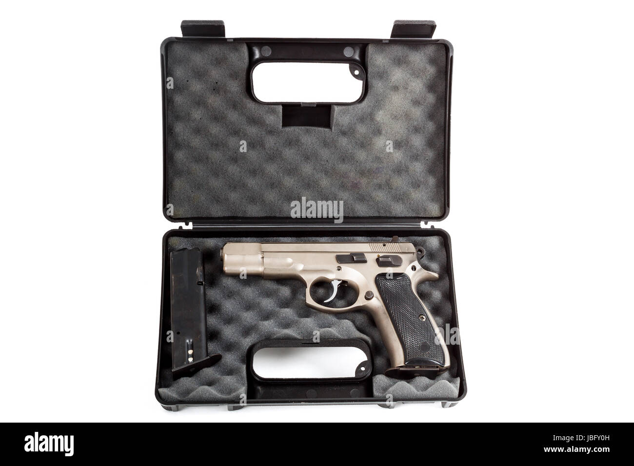 real Semi automatic gun in box isolated on white background Stock Photo ...