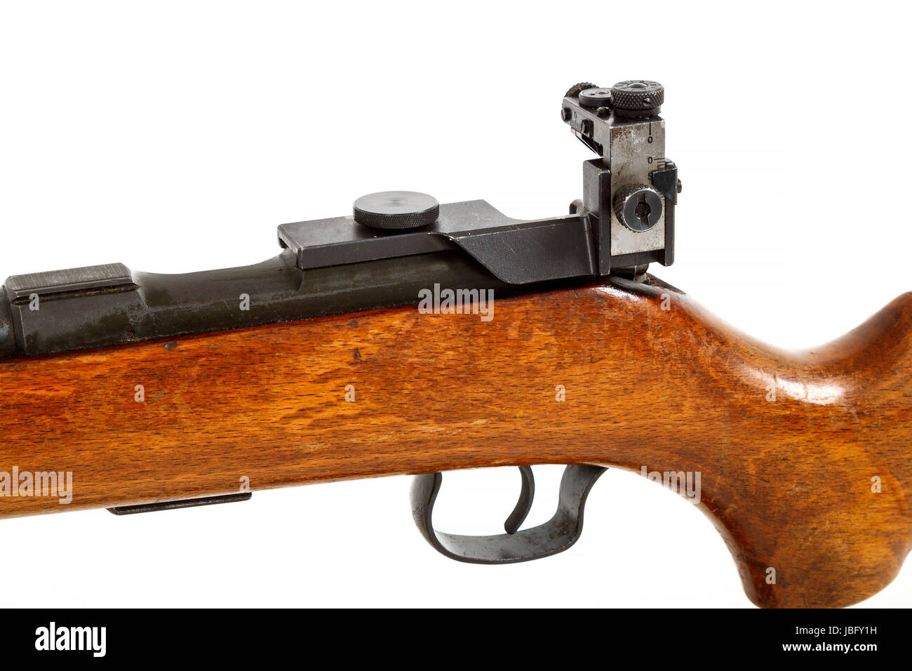 detail of old bolt action rifle isolated on white background Stock ...