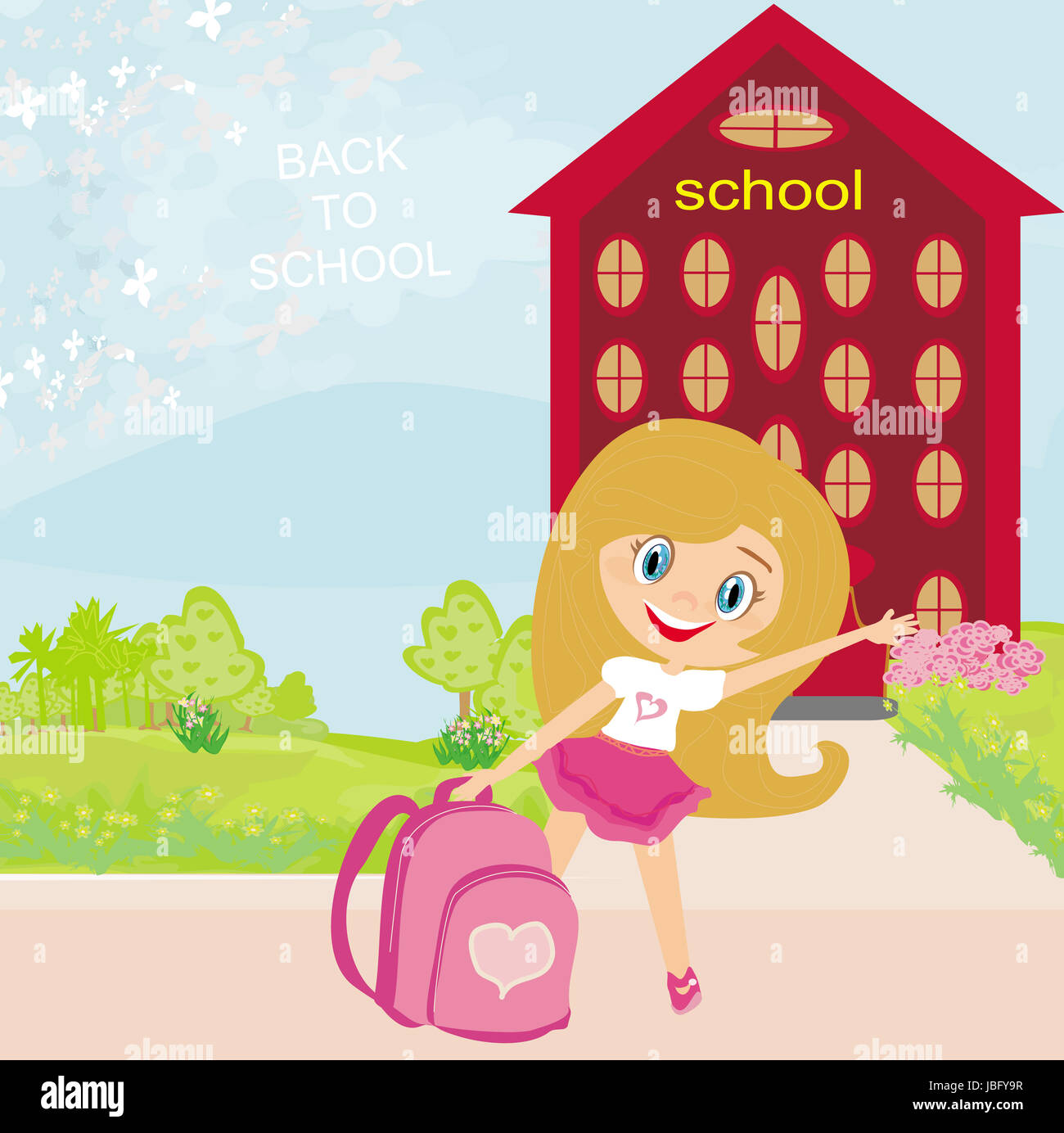 Cartoon Girl Leaving School