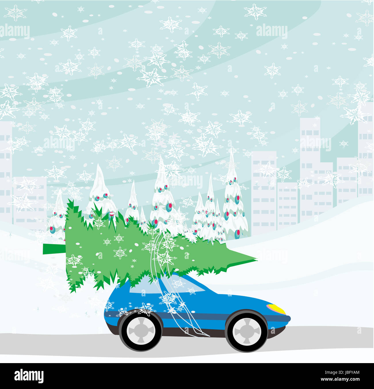Car with a christmas tree on the roof Stock Photo - Alamy