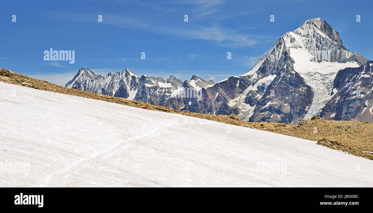 the ice rink at lötschenpass overlooking the bietschhorn Stock Photo ...