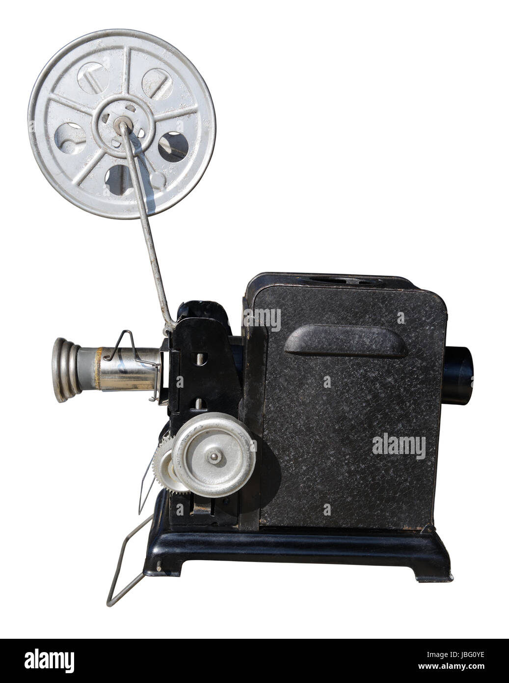 Old film projector isolated on white background Stock Photo - Alamy