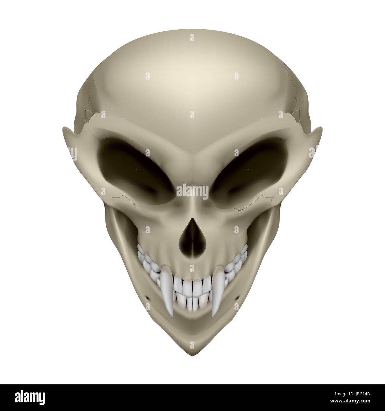 Skull of an alien with fangs on white background Stock Photo - Alamy