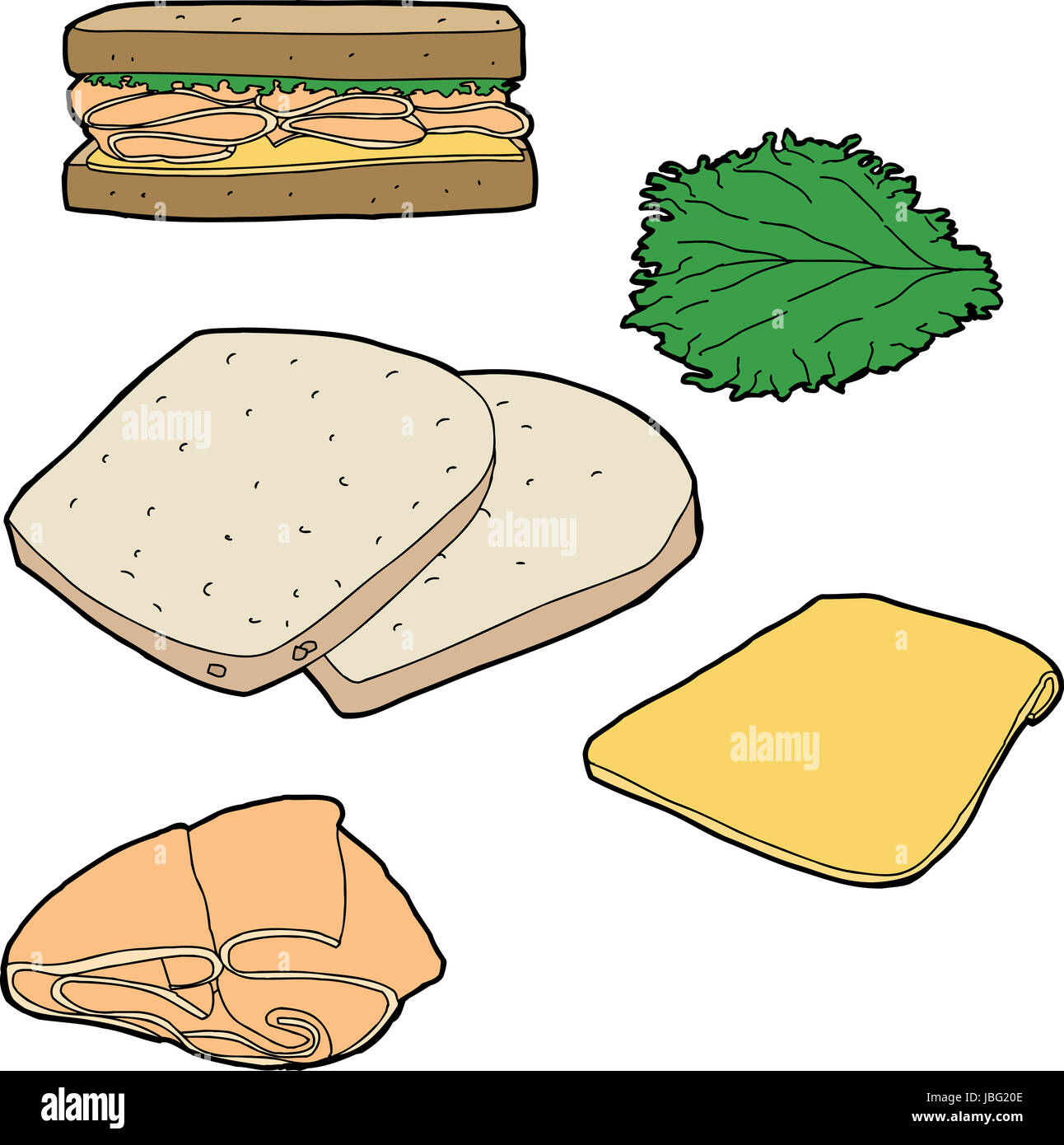 Parts of a turkey sandwich on white background Stock Photo - Alamy