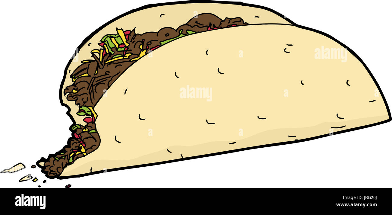Single taco with missing bite over white background Stock Photo - Alamy