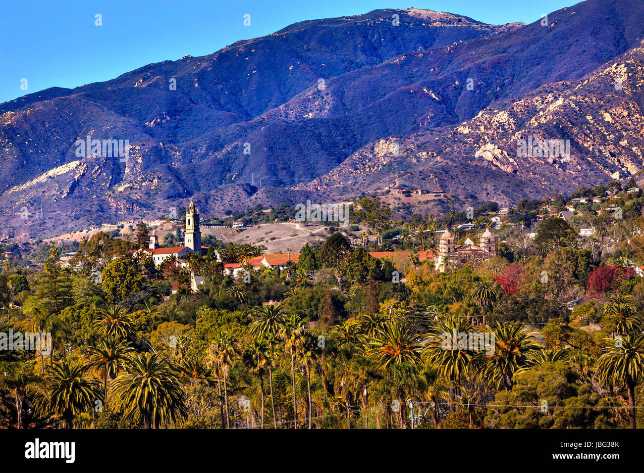 Mission Mountains Palm Trees Santa Barbara California. Founded in 1786 ...
