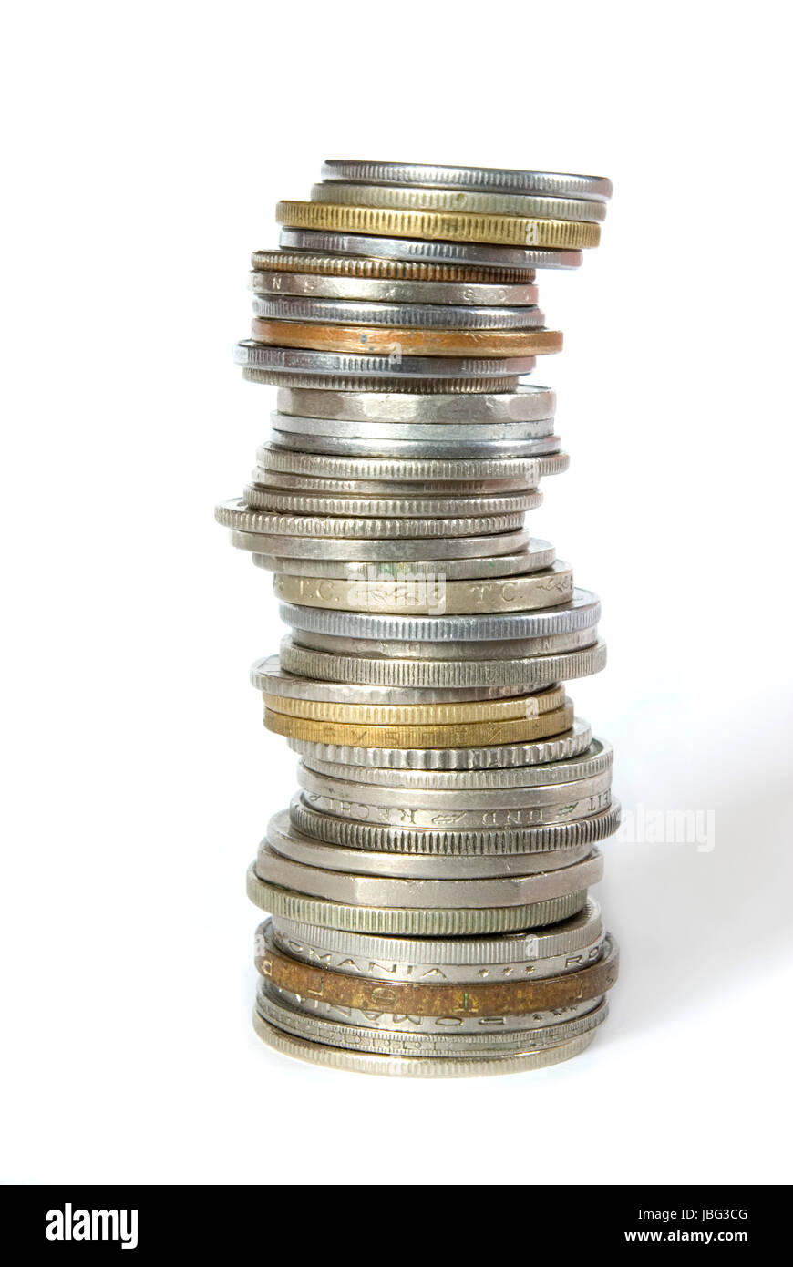 Stack of coins isolated on white Stock Photo - Alamy