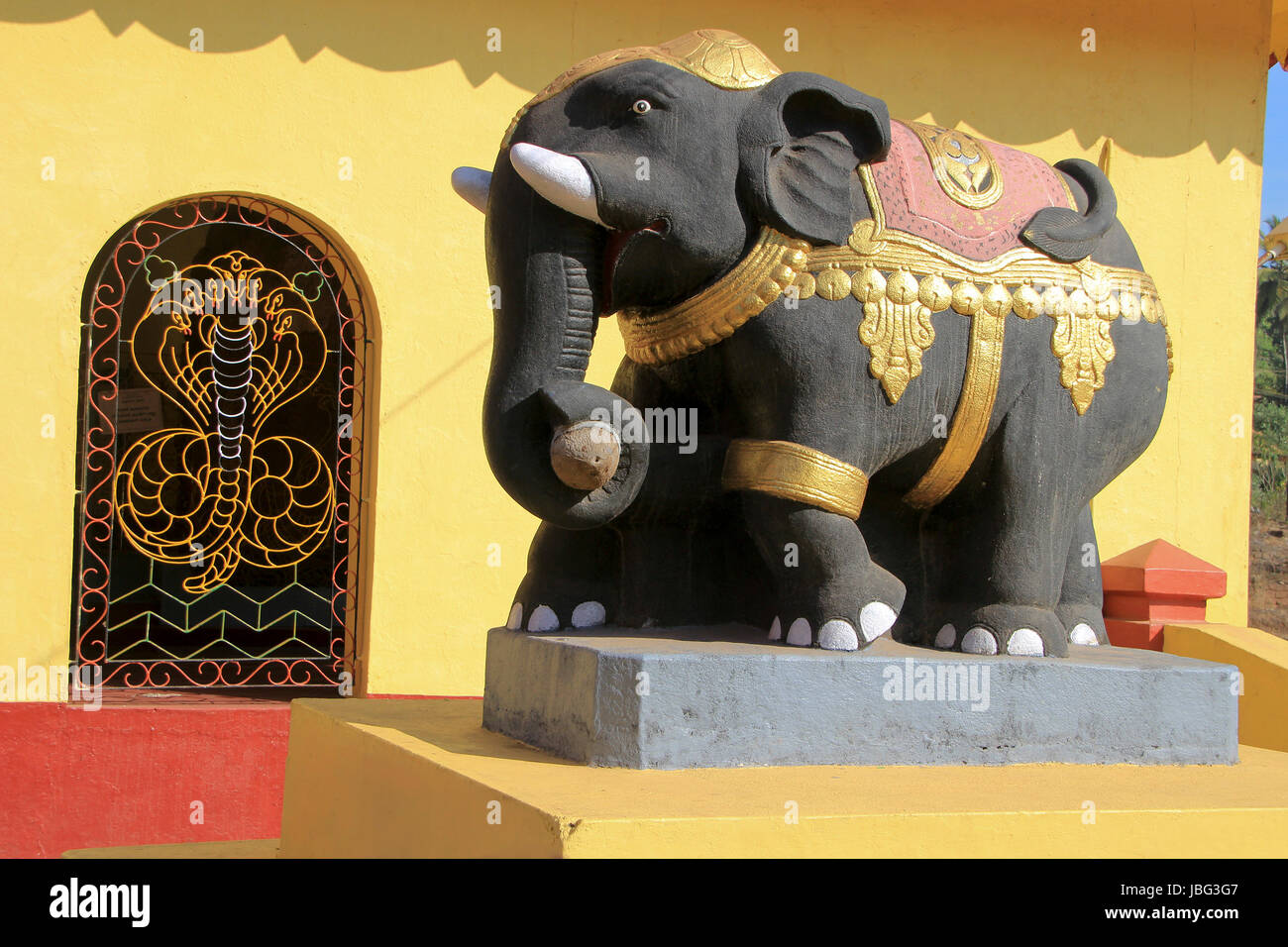 Statue of decorated elephant at Kudupu Shri Ananthapadmanabhaswami ...
