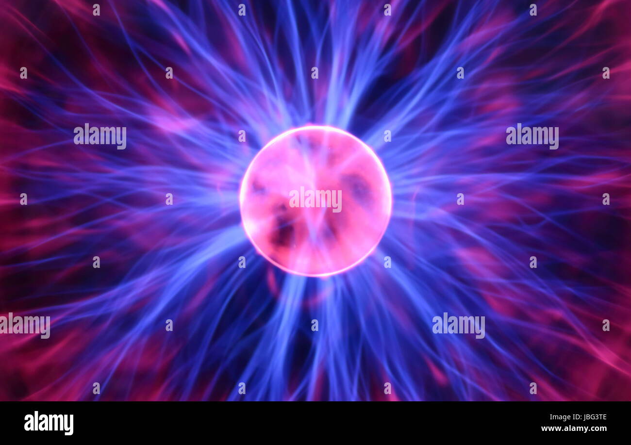 Purple plasma flames drawing from center to margin of sphere Stock ...