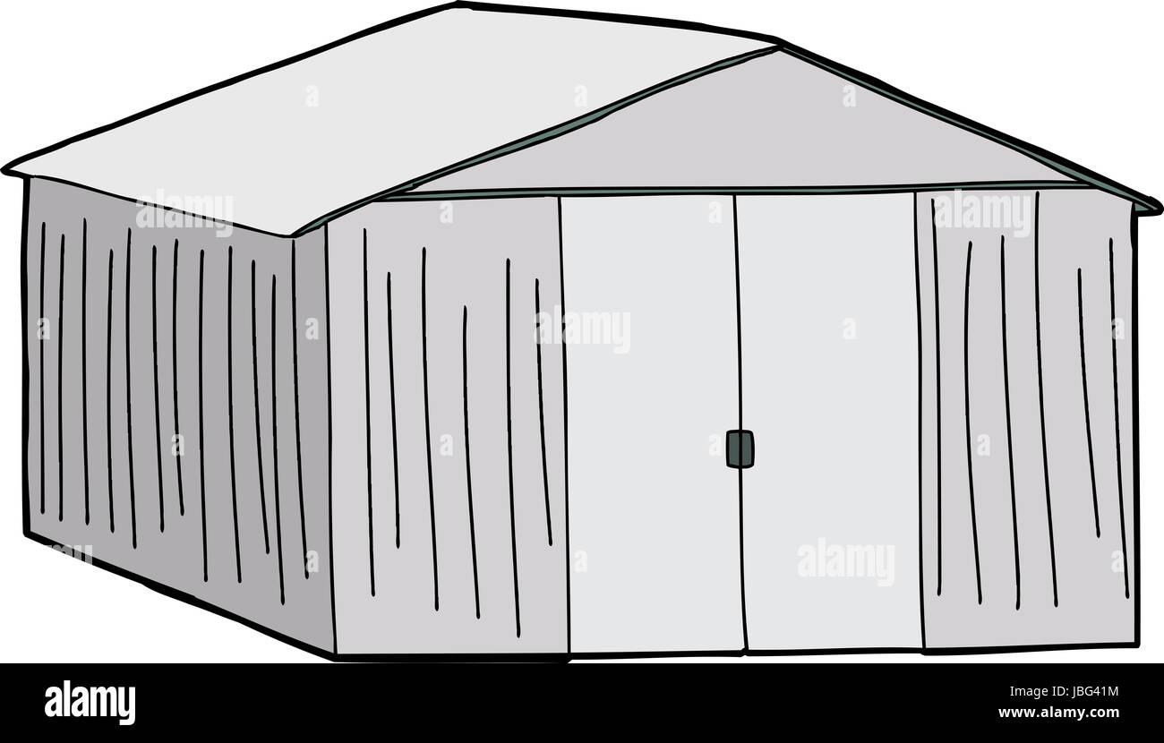 Cartoon of large shed with double doors on white background Stock Photo ...