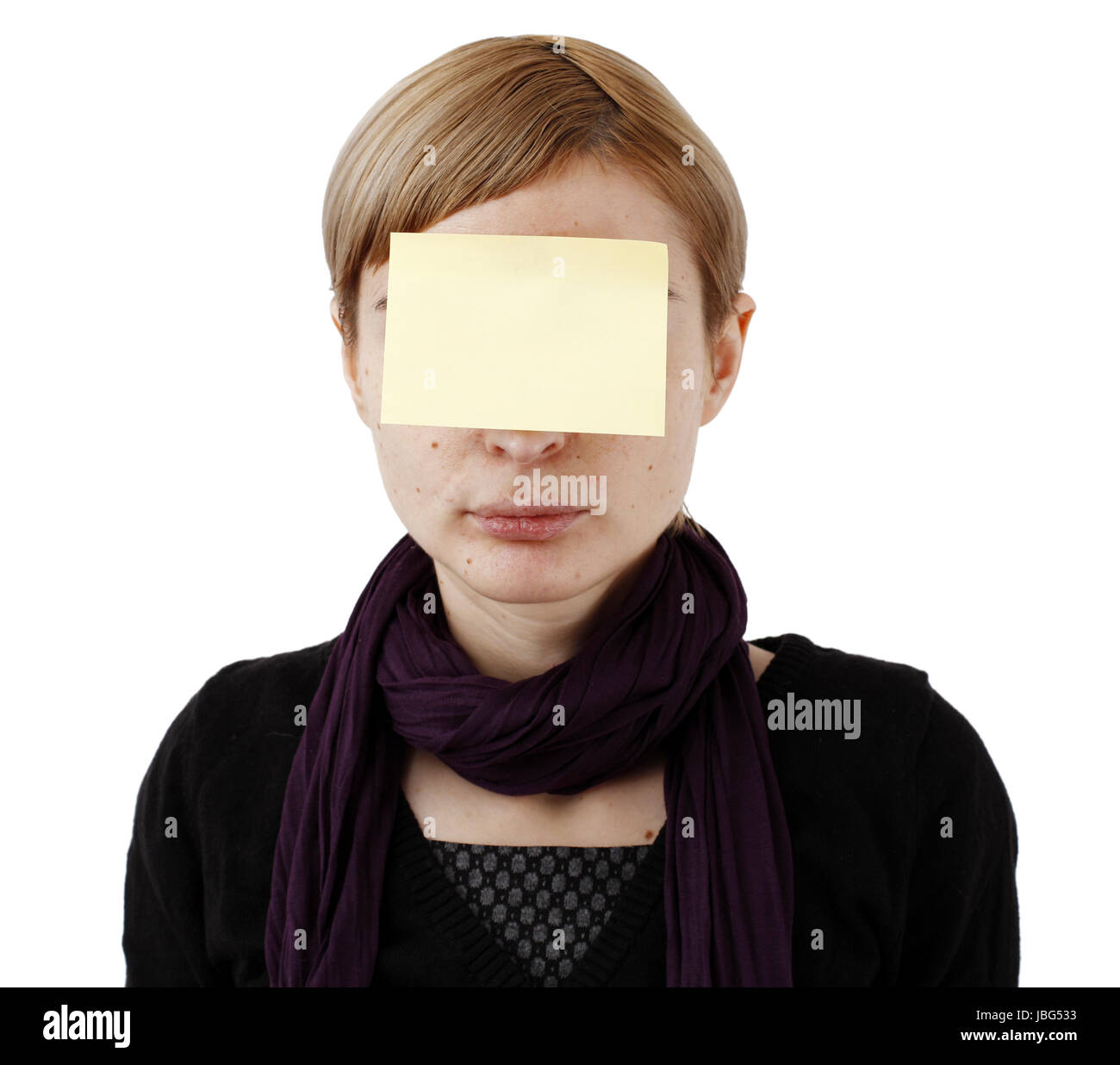 Woman in black and post it Stock Photo - Alamy