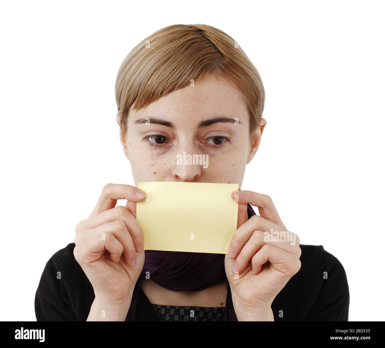 Post it note mouth young woman hi-res stock photography and images - Alamy