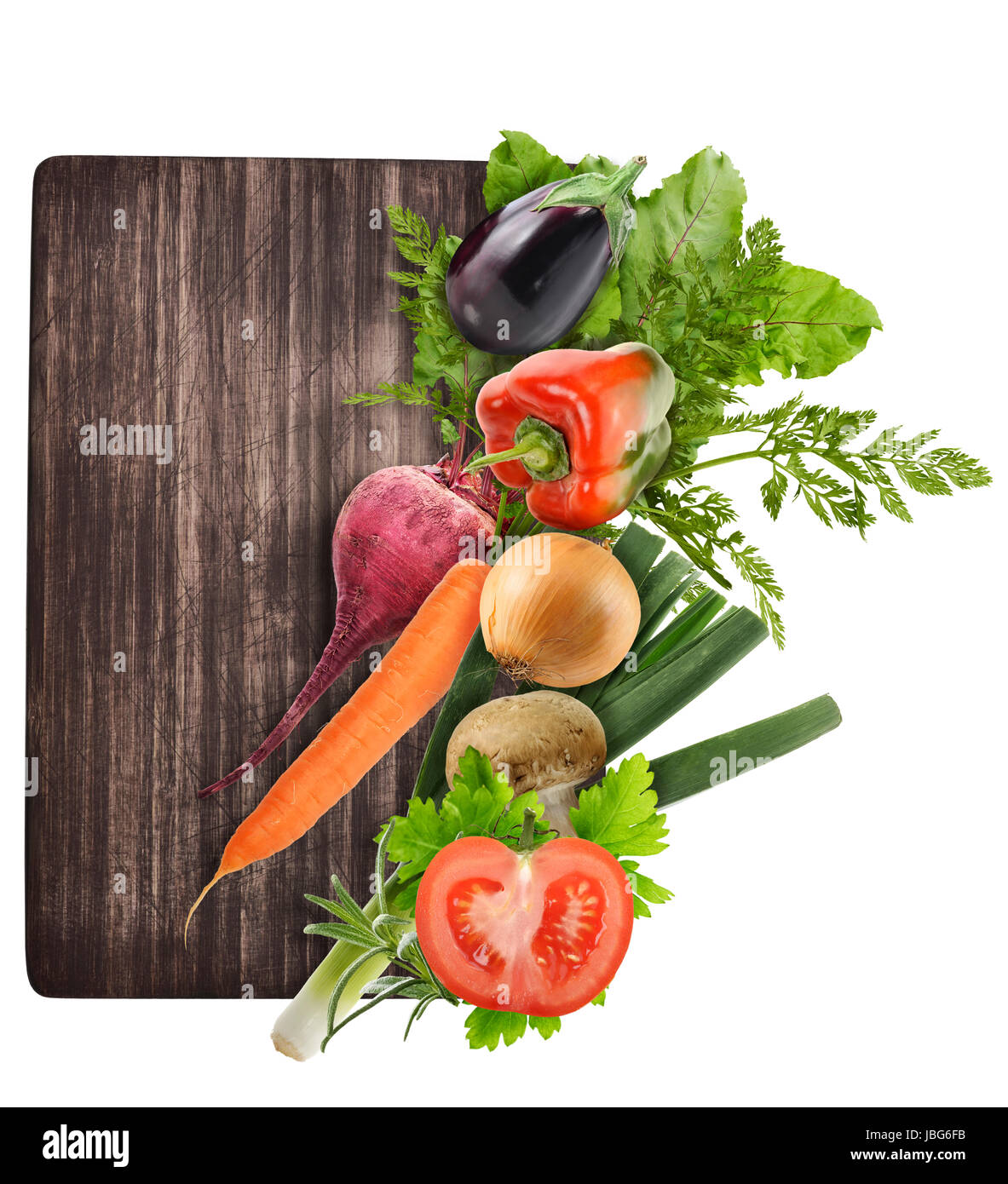 Cutting Board And Vegetables Isolated On White Background Stock Photo ...