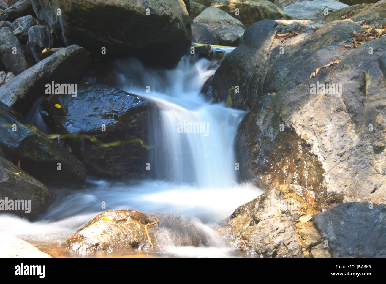 waterfall and rocks covered with moss in deep forest Stock Photo - Alamy