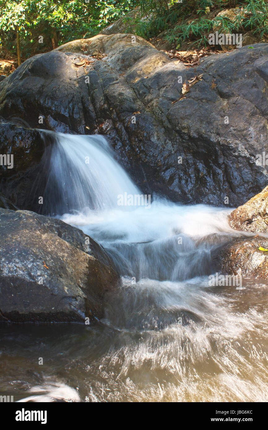 waterfall and rocks covered with moss in deep forest Stock Photo - Alamy
