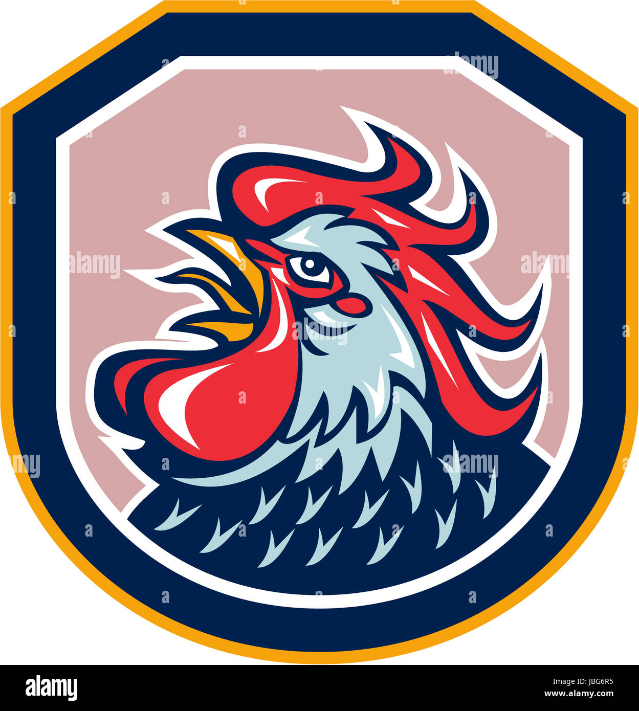 Illustration of a rooster cockerel head crowing facing side set inside ...