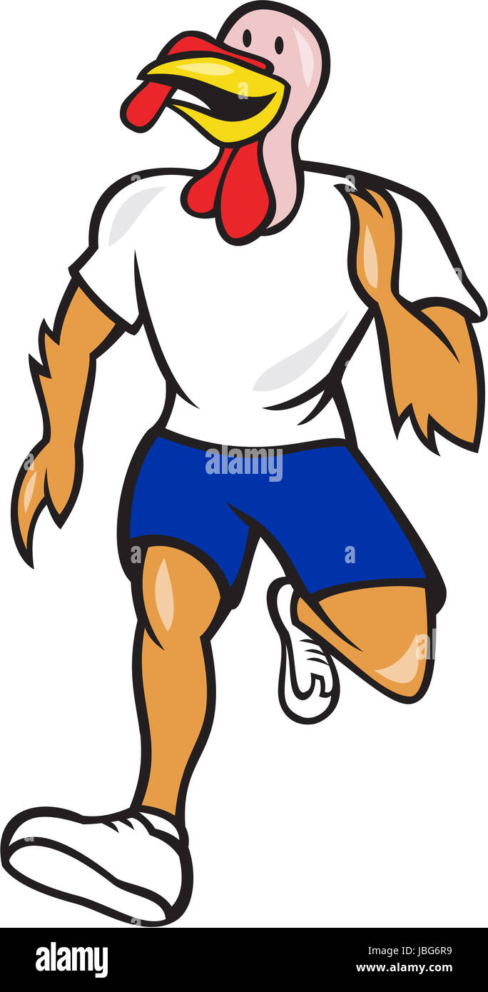 Illustration of a wild turkey runner running facing front done in ...