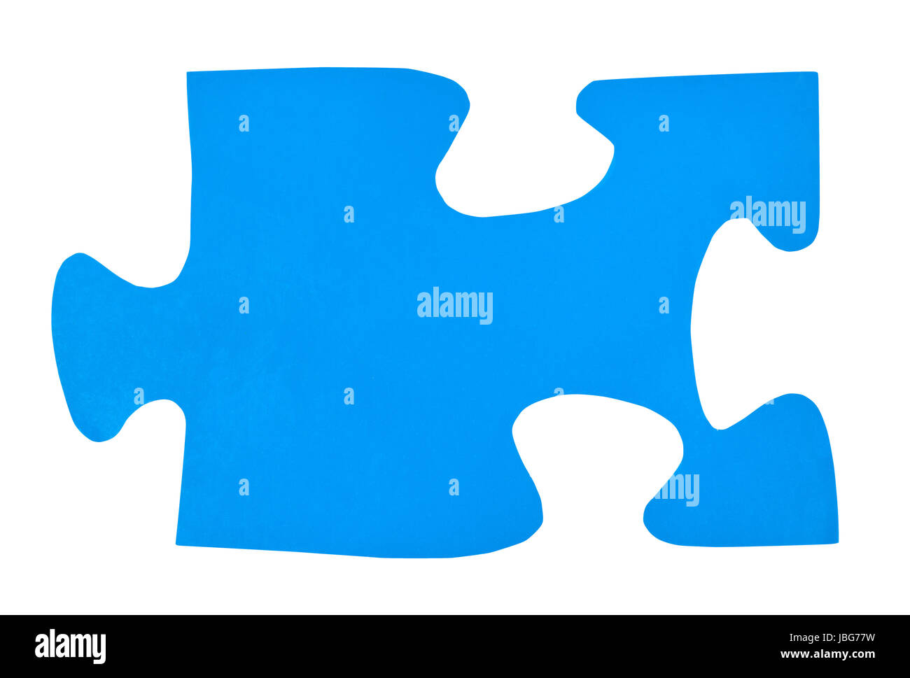 one light blue paper piece of jigsaw puzzle isolated on white ...
