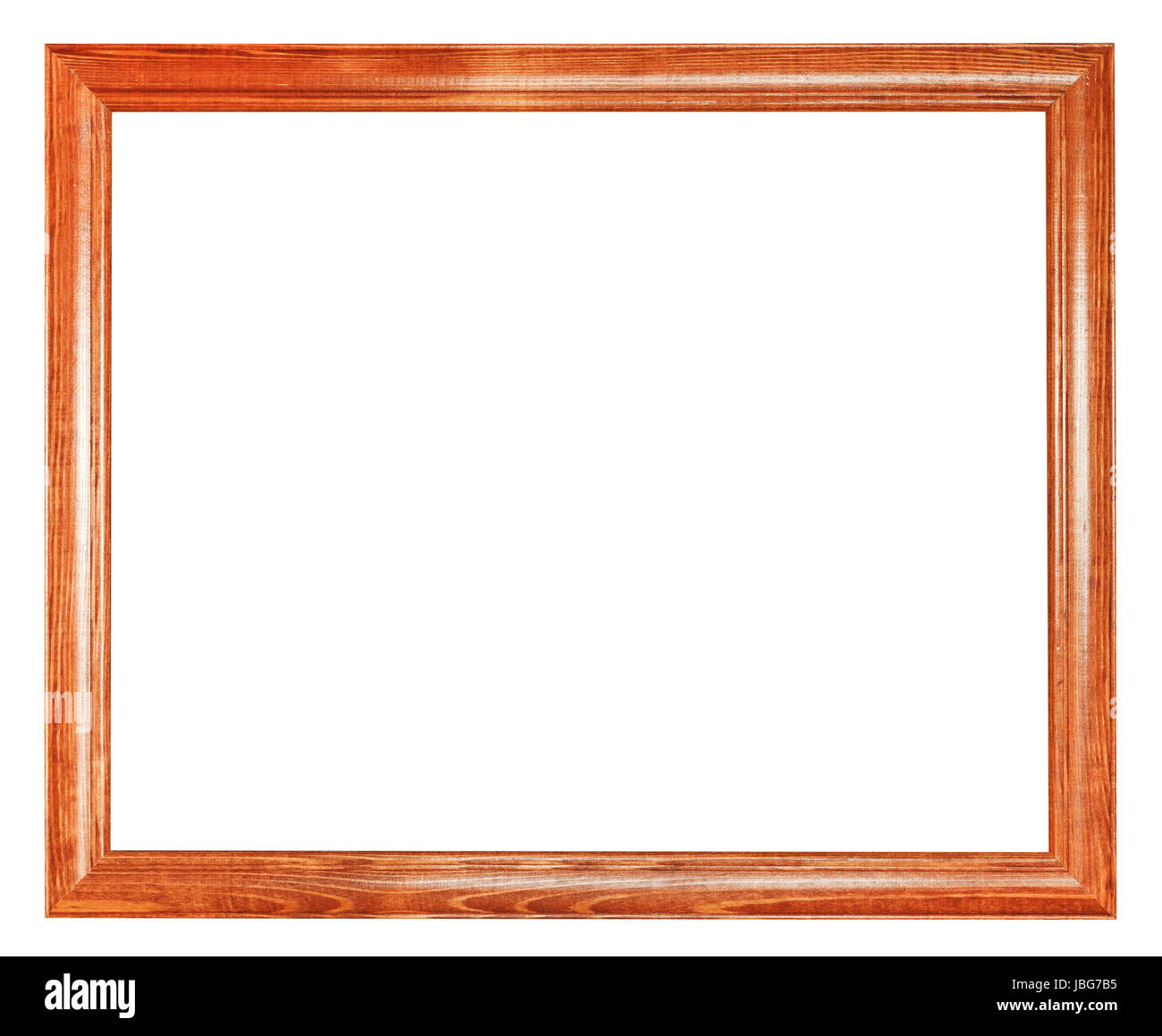 simple brown wooden picture frame with cut out canvas isolated on white ...