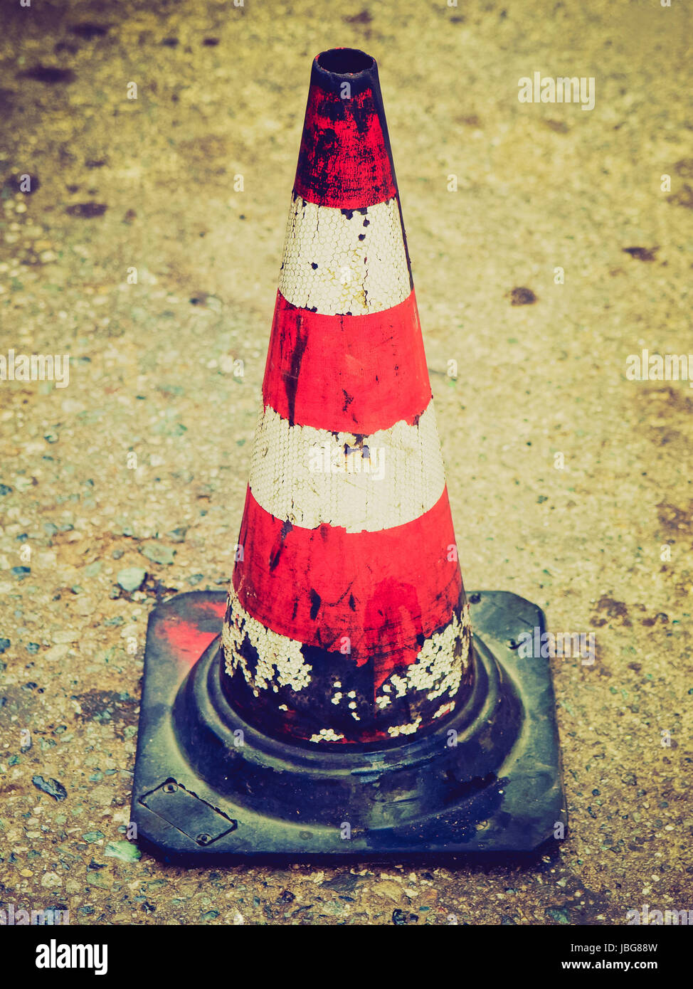 Vintage retro looking Traffic cone for road works with red and white ...