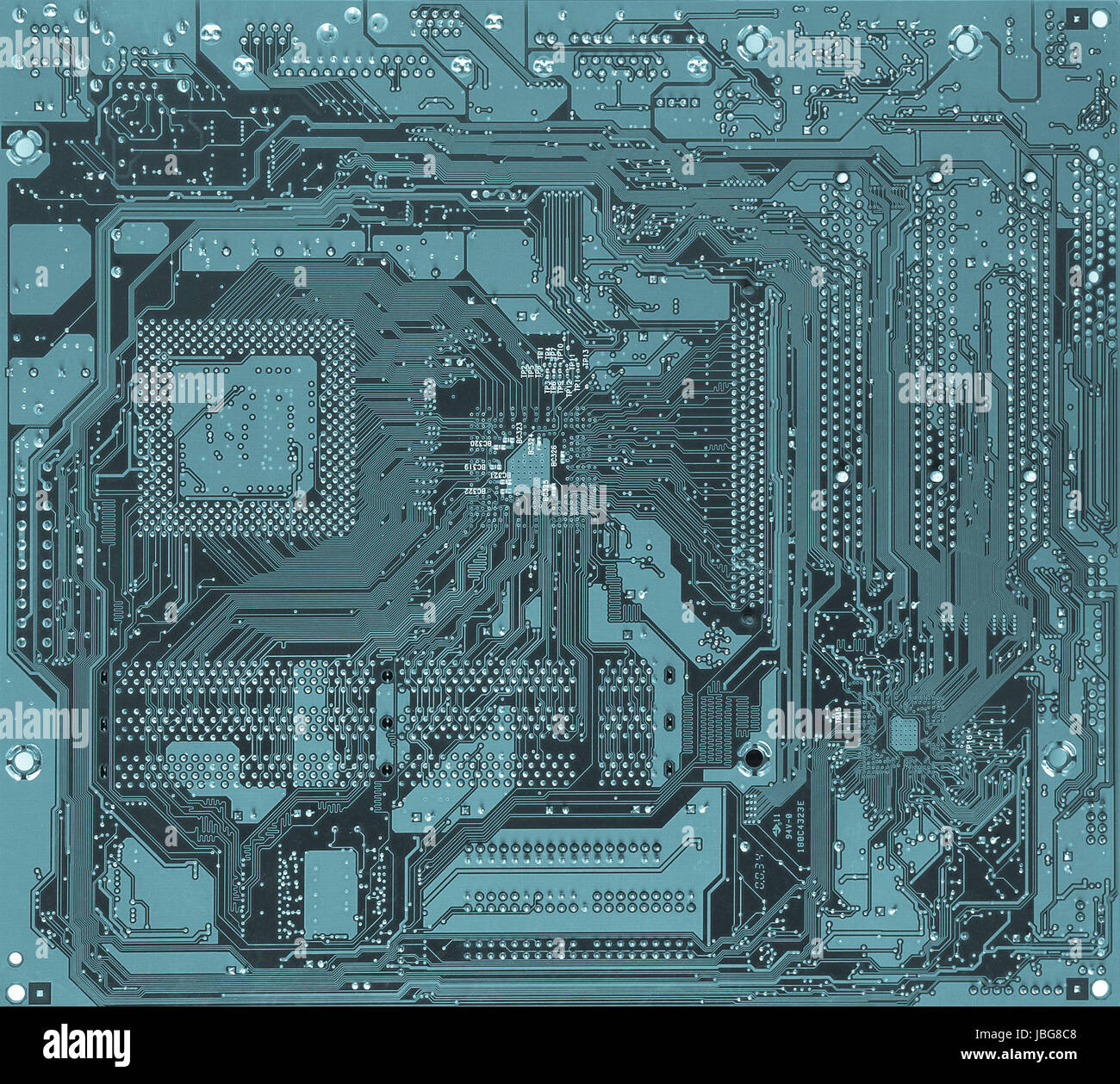 Detail of an electronic printed circuit board - cool cyanotype Stock ...