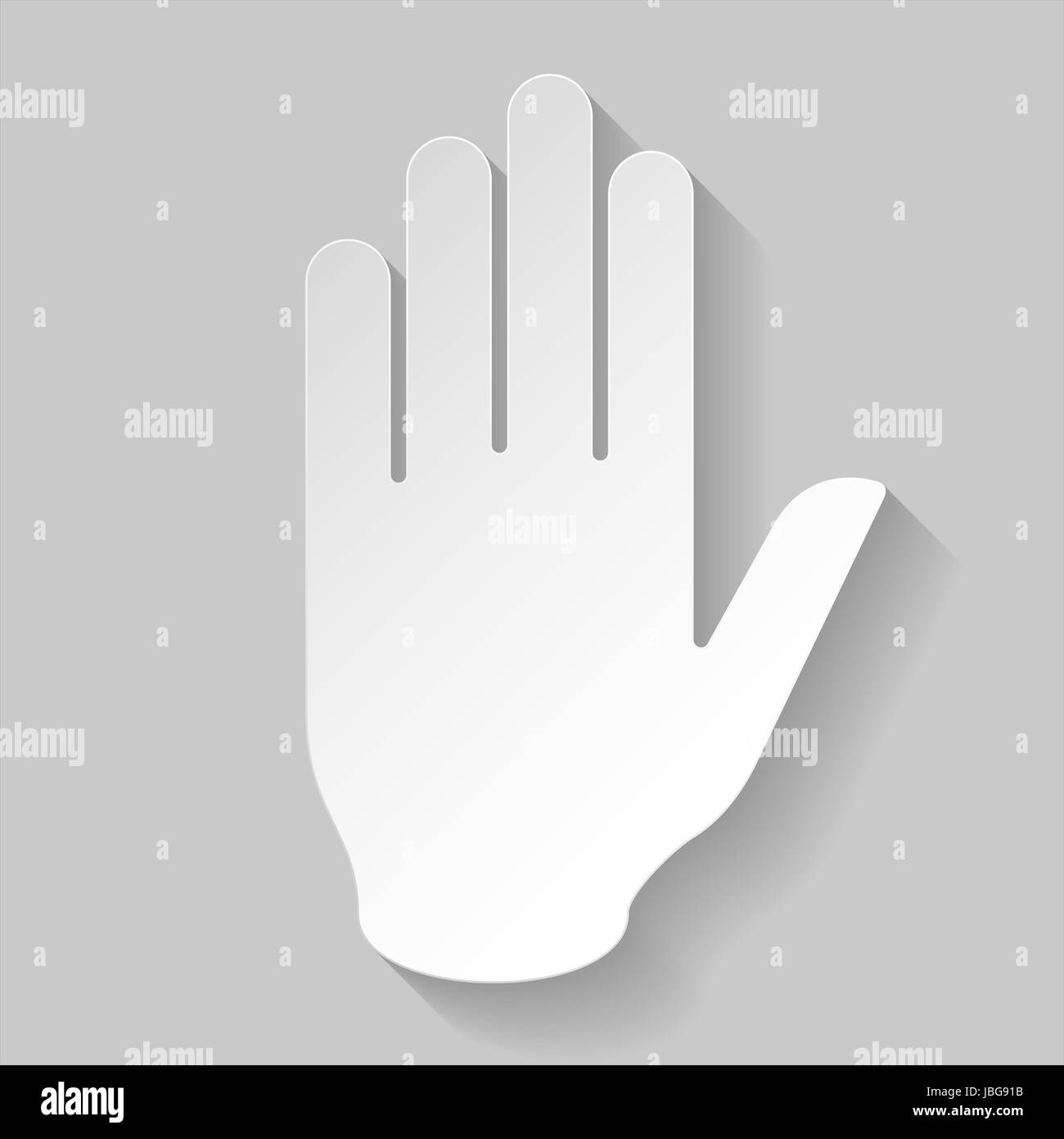 Hand as stop sign in paper style on grey background Stock Photo - Alamy