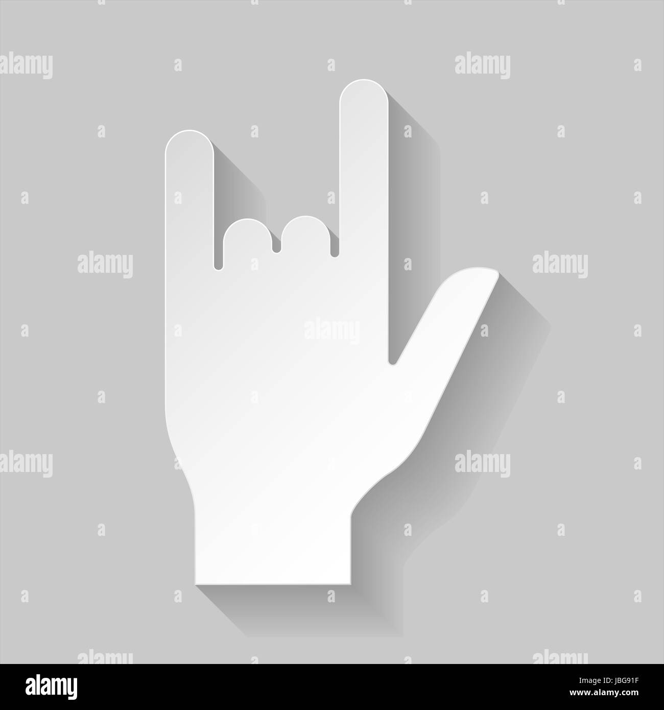 Illustration of devil horn gesture in paper style on grey background ...