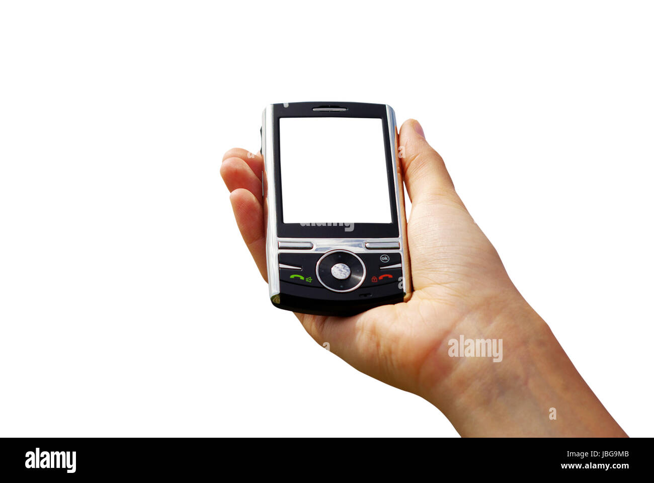 hands with communicator isolated over white background Stock Photo - Alamy