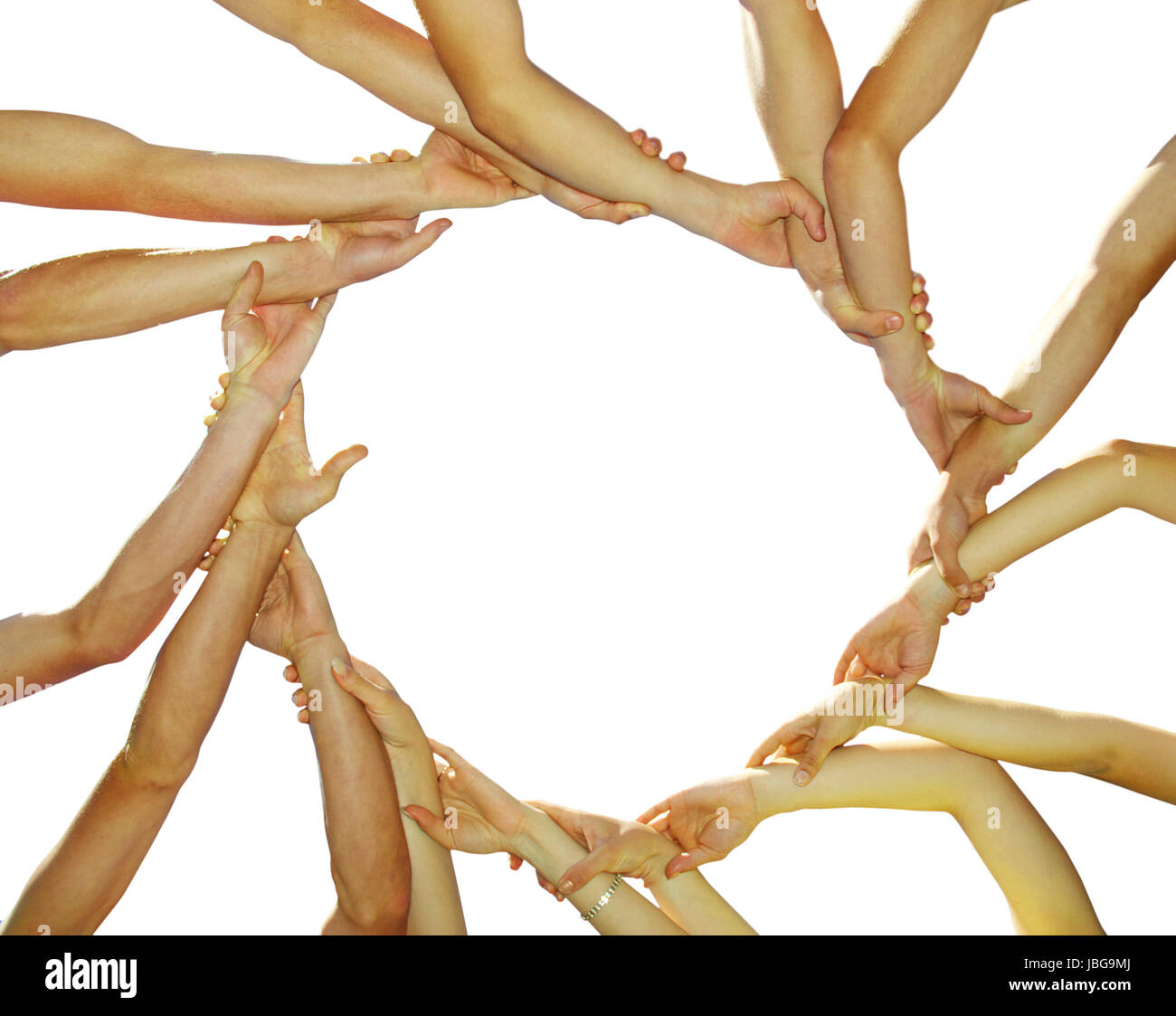 Ring of hands on white Stock Photo - Alamy