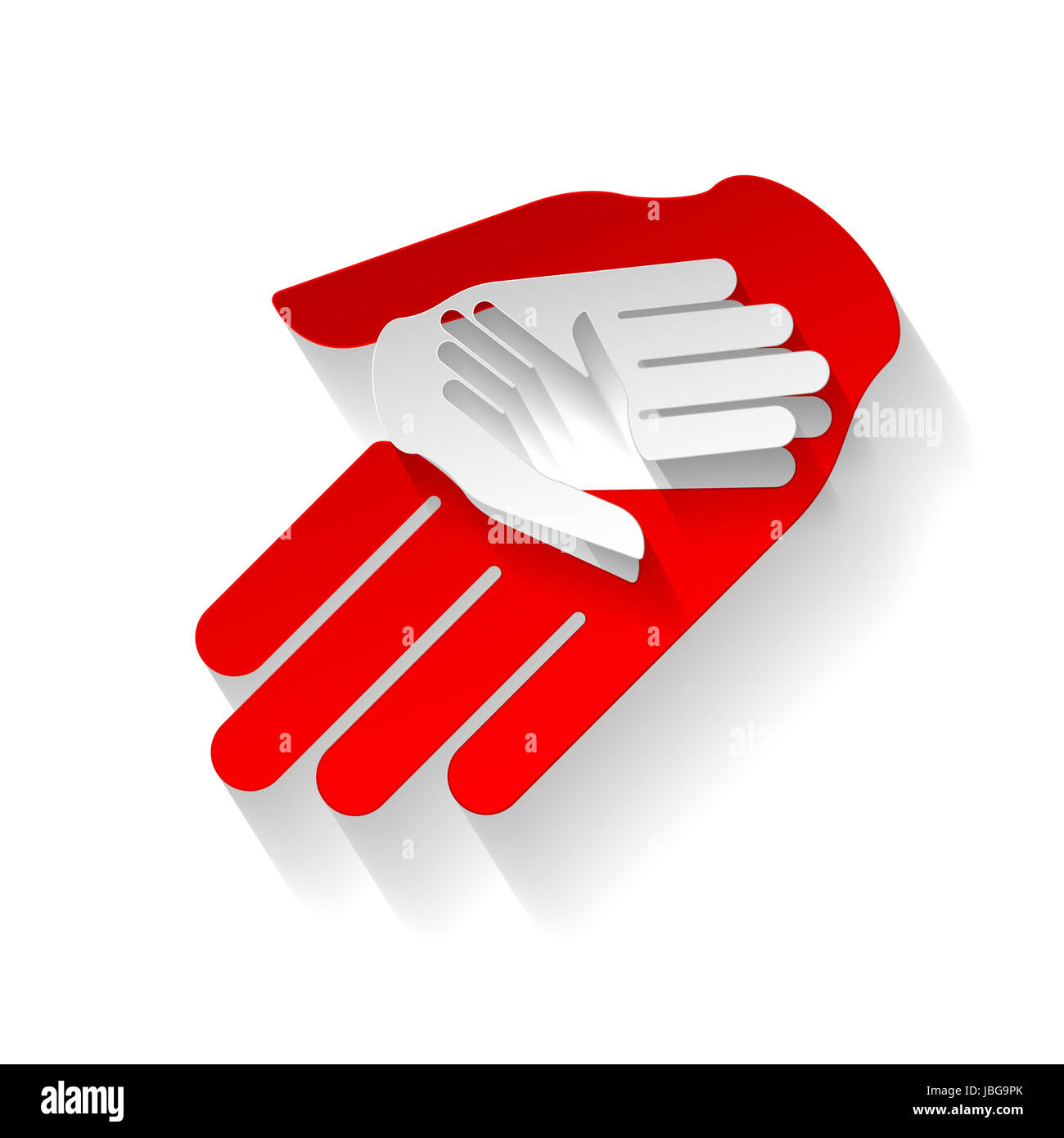 Composition of three hands in paper style. Help and teamwork symbol ...