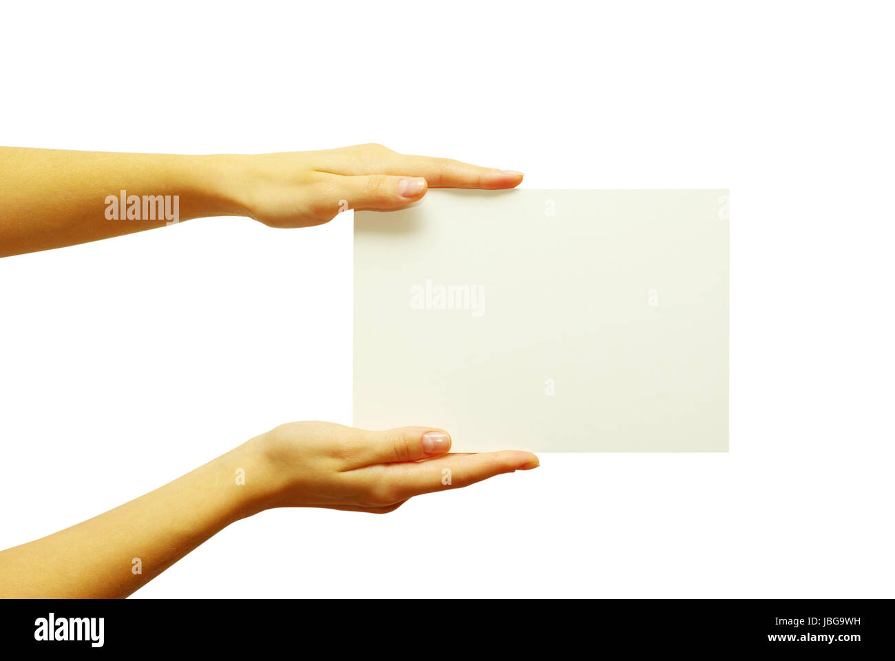 card blank in a hand isolated on white Stock Photo - Alamy